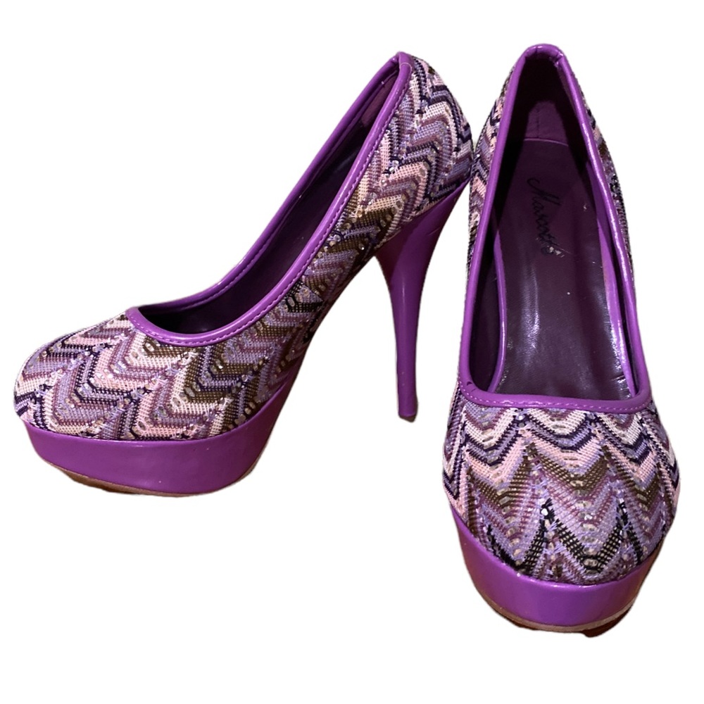 Mascotte Fabric Chevron Sparkle Platform Heels - Gem